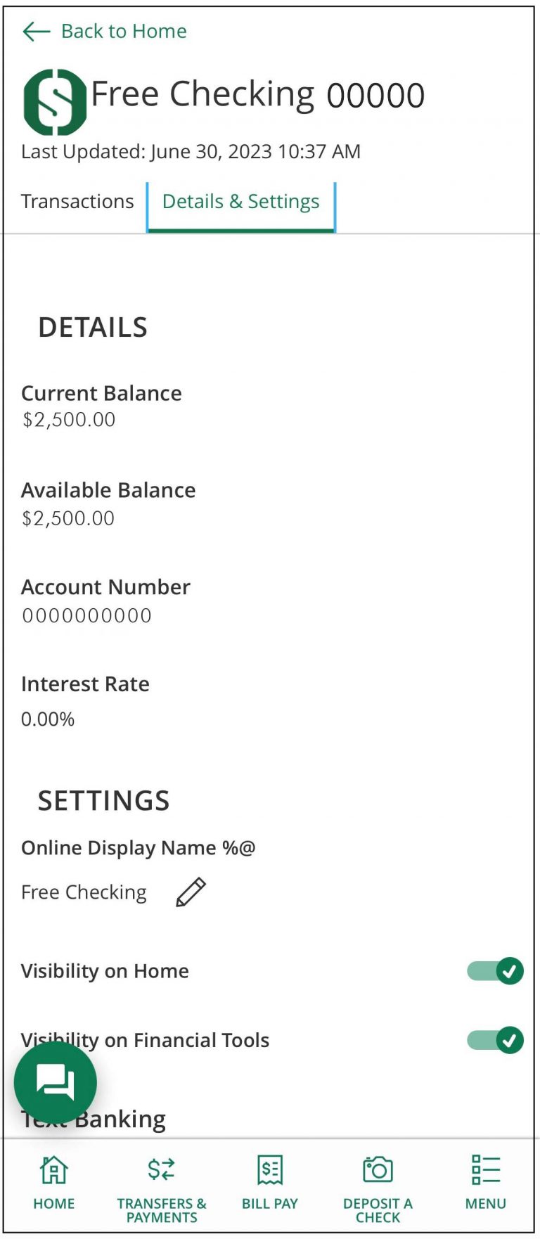 Account Details & Settings